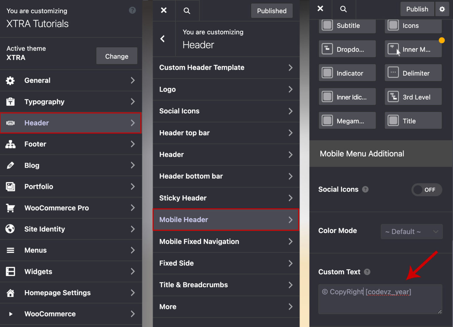 How to change mobile menu copyright text? – XTRA Tutorials