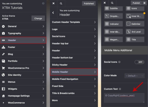 How to change mobile menu copyright text? – XTRA Tutorials